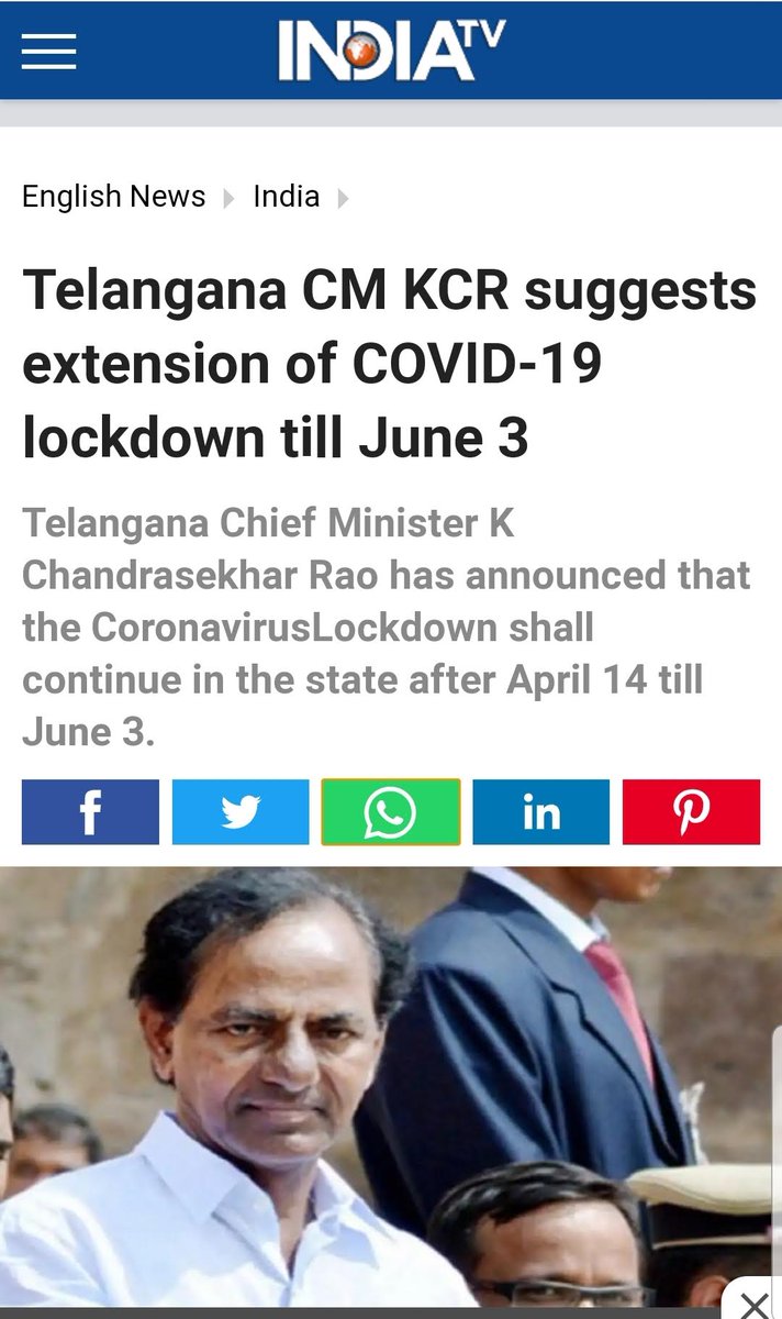 Lockdown in Telangana to continue until June 3rd (50 more days), says CM KCR #coronavirus # ...