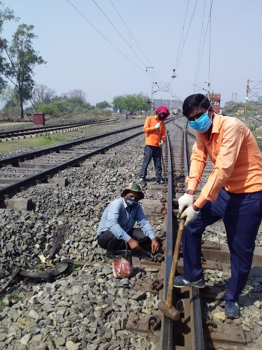 Bihar : Track maintenance work being carried out by track maintainers ...