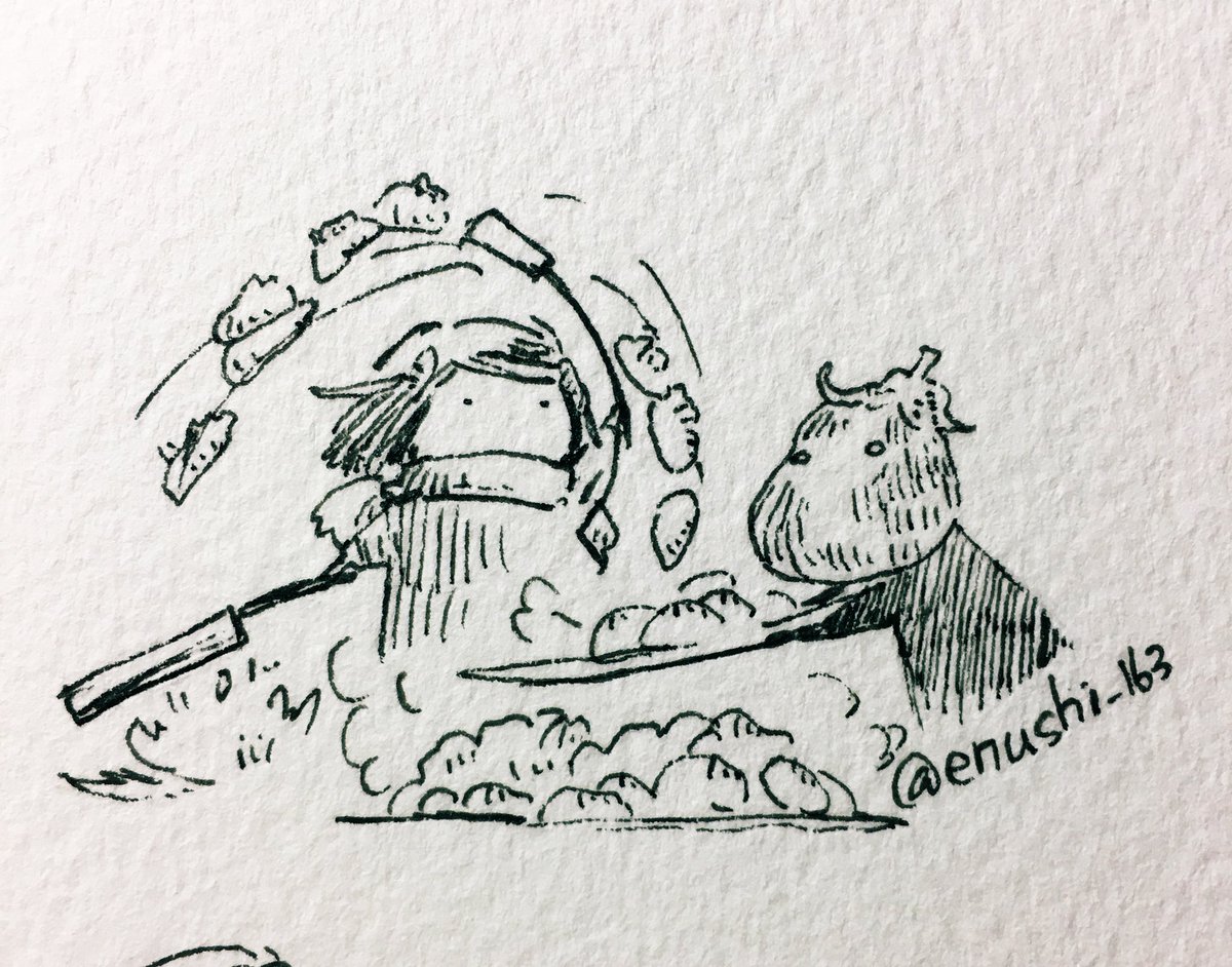 「まいさん(@mai54maitk ) 長い鉄串で焼いたお肉 」ひらく🐑次回COMITIA 11月の漫画