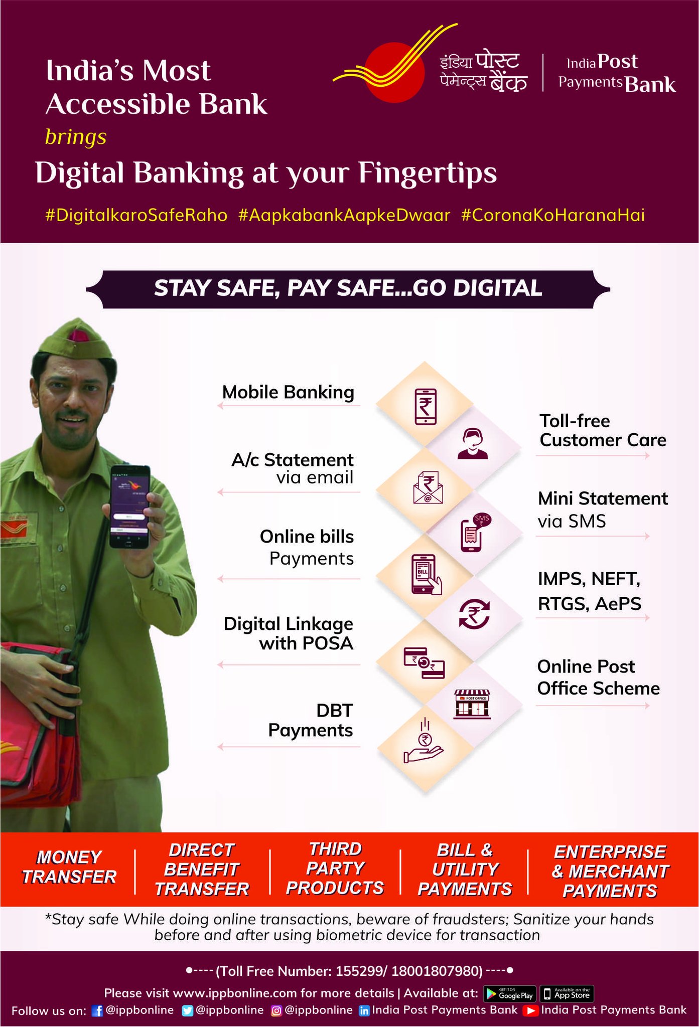 India Post Payments Bank on Twitter: "#CommittedtoServeNation IPPB and Dept. of Posts providing ...