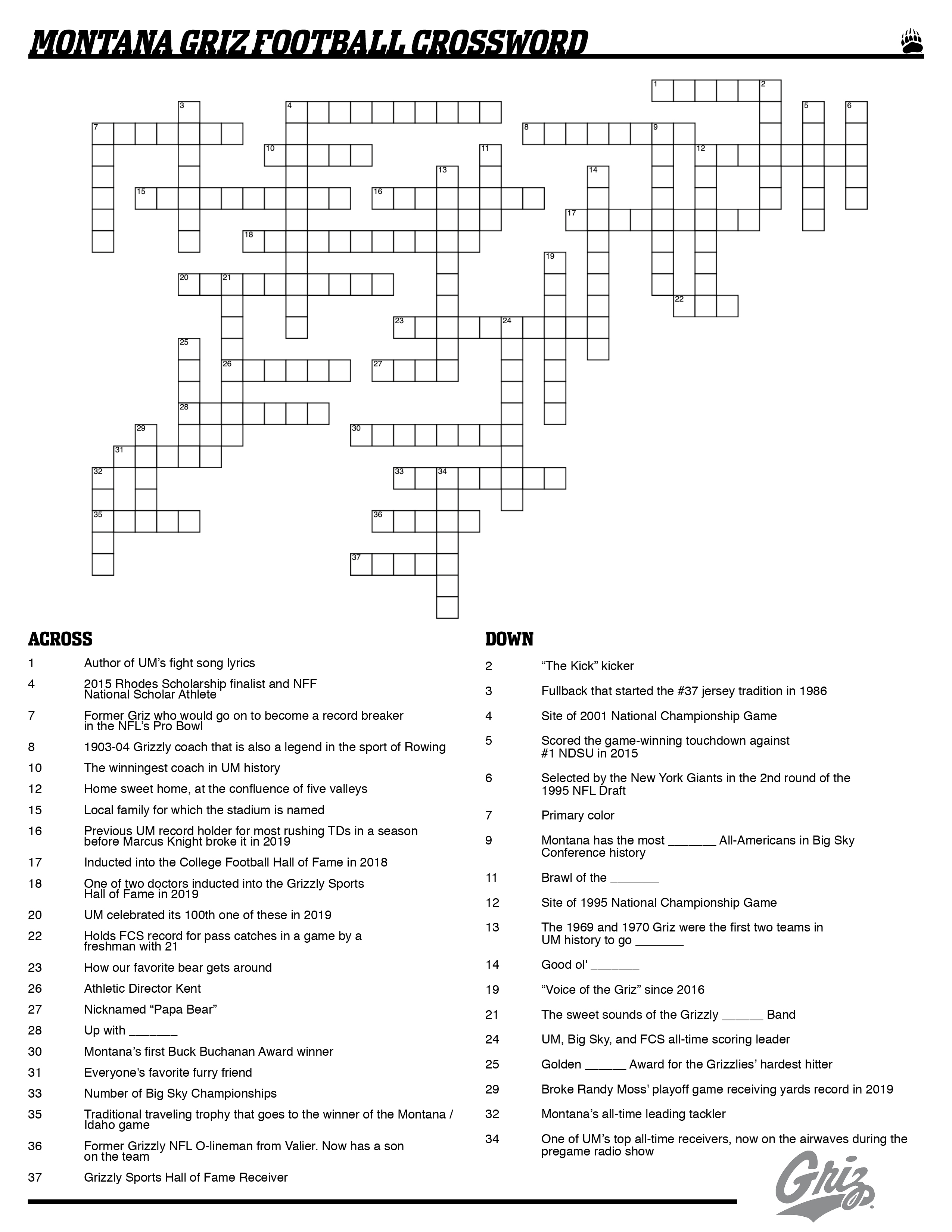 Printable Football Crossword Puzzles