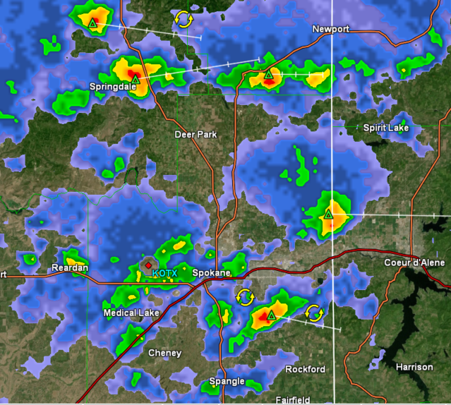 Radar shows cells surrounding Spokane. Potential for gusty wind ...