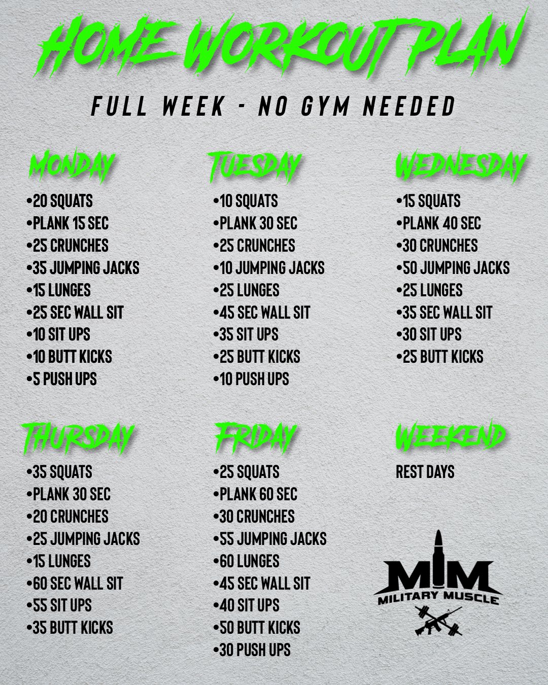 Military Muscle on X HOMEWORK PLAN homeworkout workout fitness militarymuscle https t f6kdCJUeYU X