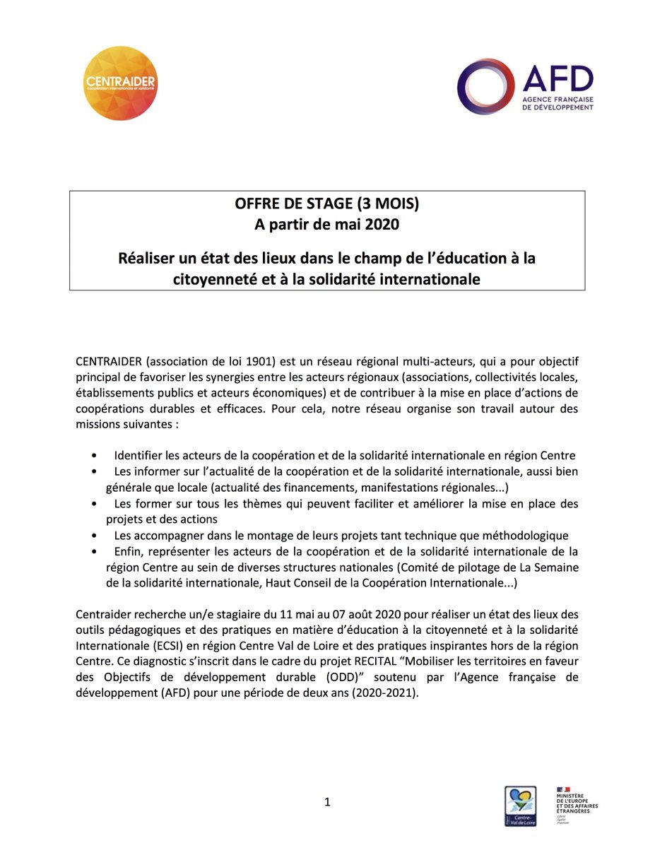 I.U.T. de Tours - OFFRE DE STAGES ET MISSIONS de 6 mois par l