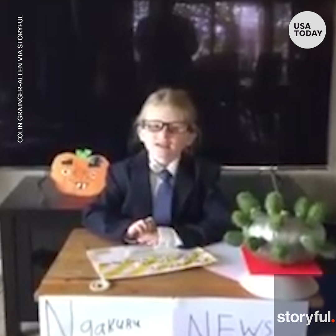 Seven-year-old Harriet Grainger-Allen put on a newscast from home to ...