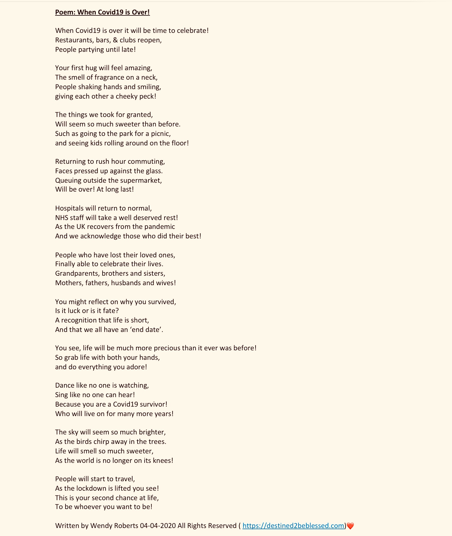 Destined2beblessed on Twitter: "New Poem by Wendy Roberts: ‘When ...