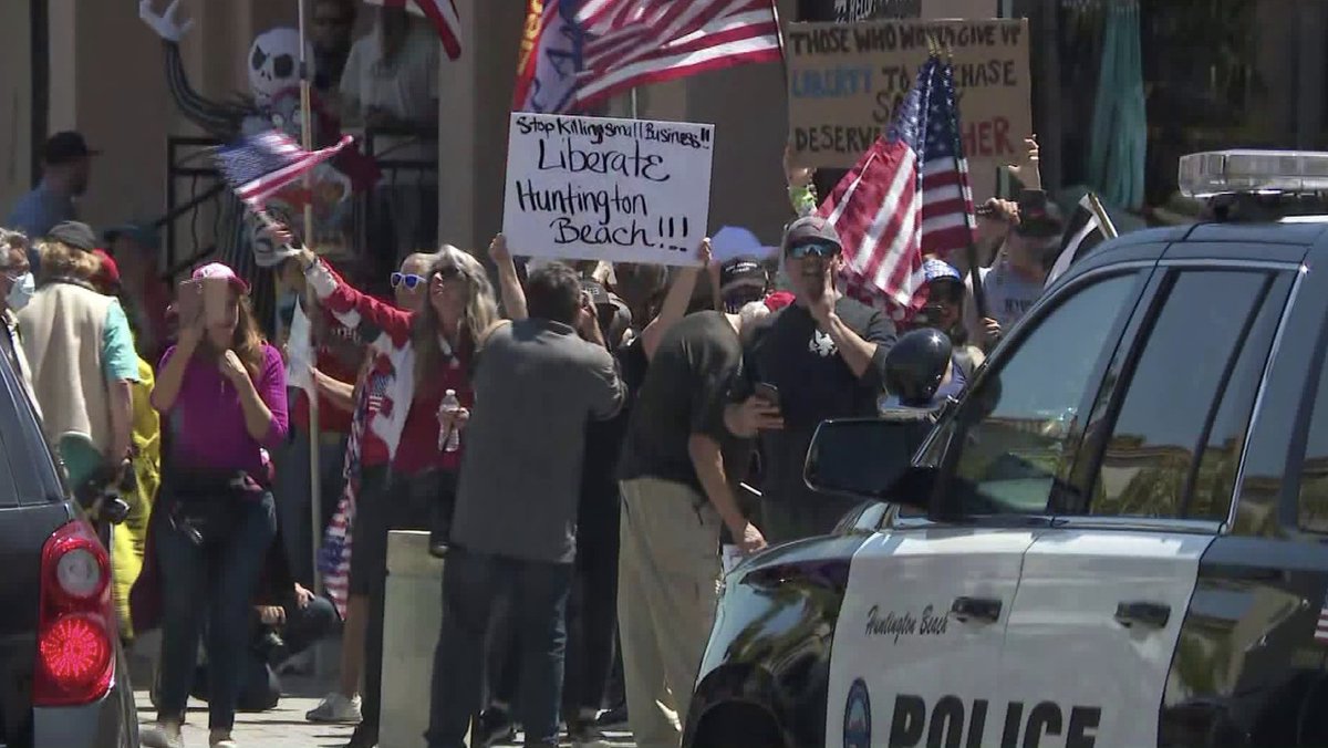 Open Cali Now! Protests to re-open state erupt in Huntington Beach ...