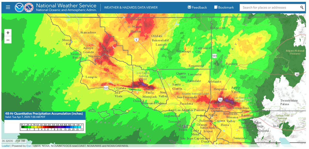 Here is a radar estimated image showing the precipitation totals over ...