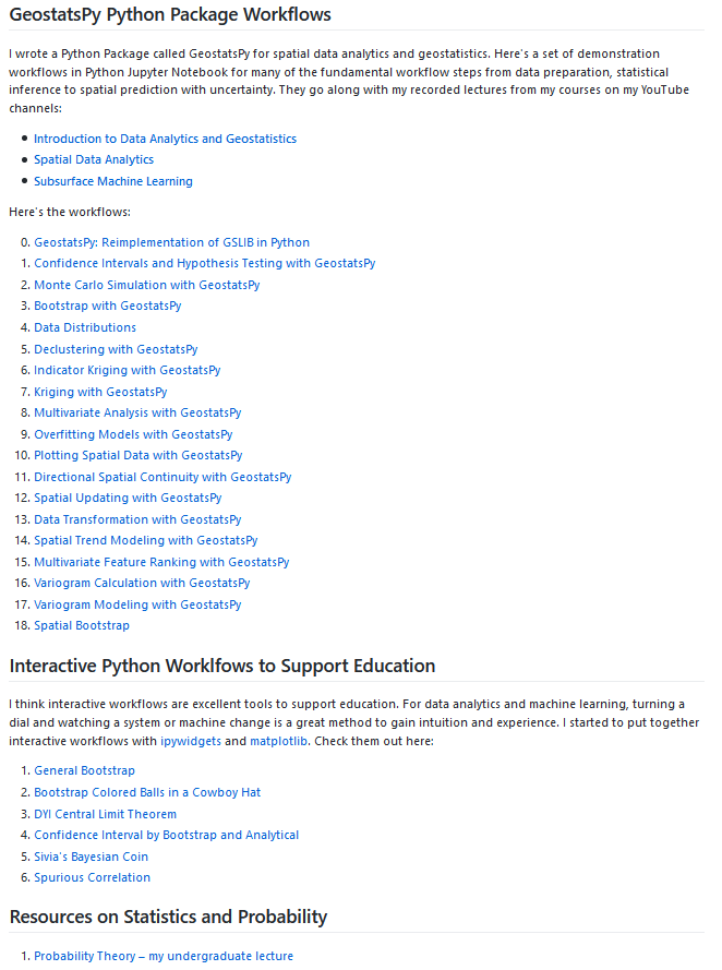 Michael Pyrcz on Twitter: "Updated inventory of my online content; see recorded lectures ...