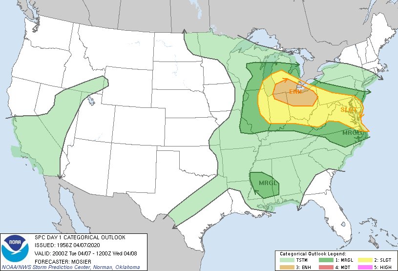 2:58pm CDT SPC Day1 Outlook Enhanced Risk: over parts of southern lower ...