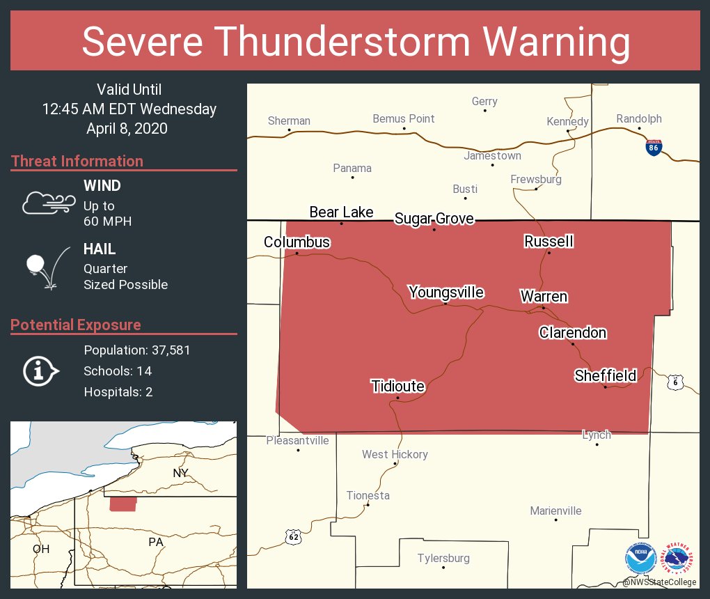 NWS State College on Twitter: "Severe Thunderstorm Warning including Warren PA, North Warren PA ...