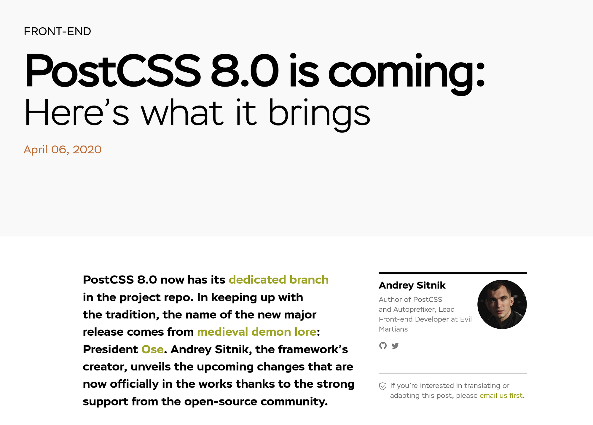 PostCSS on Twitter: "We started PostCSS 8.0 “President Ose” development. The creator of PostCSS ...