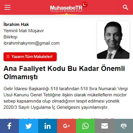 MuhasebeTR 🇹🇷 on Twitter: "İbrahim Hak Yeminli Mali Müşavir Bilirkişi "Ana Faaliyet Kodu Bu ...