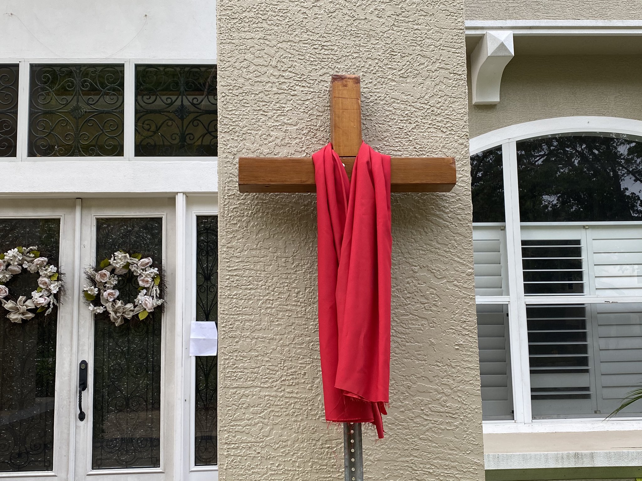 Jesus Cross With Red Cloth