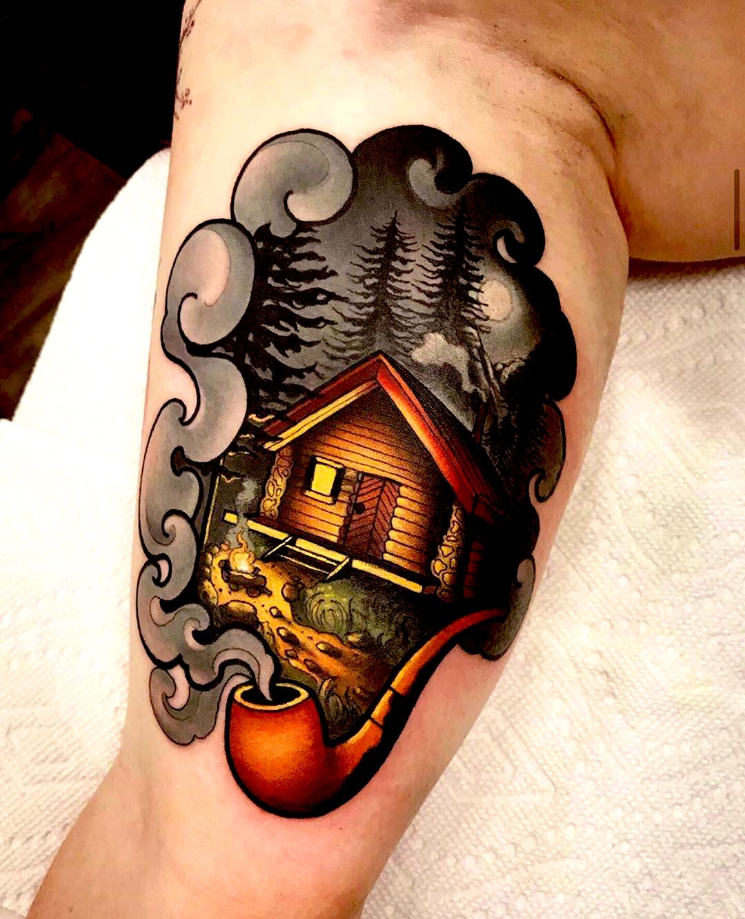 Traditional Cabin Tattoo