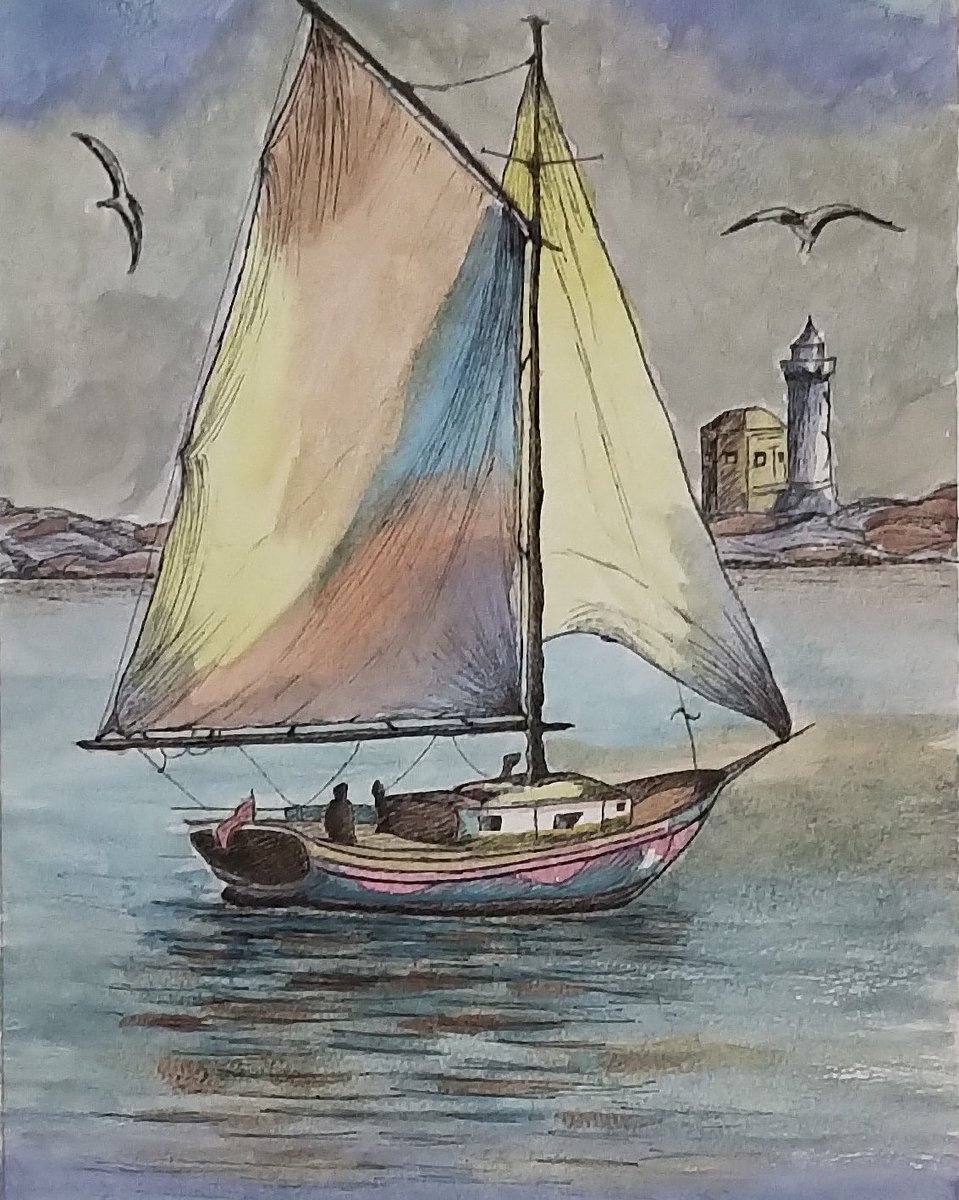 Sailboat Colored Pencil Drawing