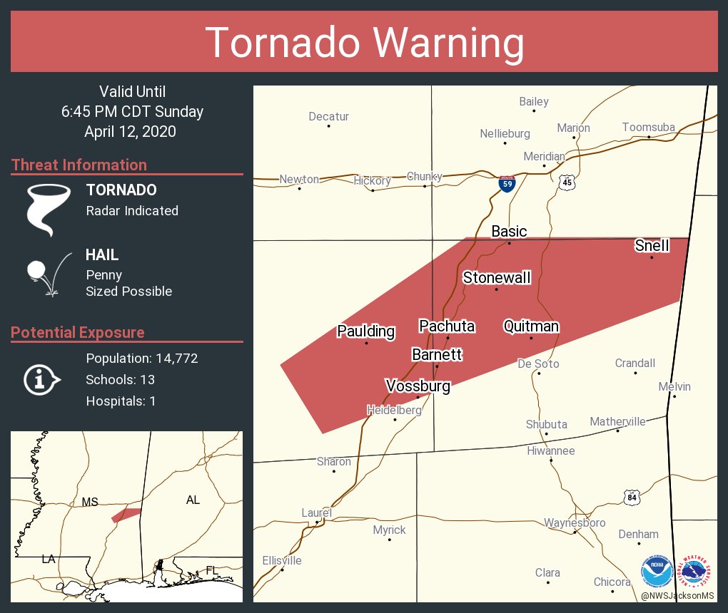 NWS Tornado on Twitter: "Tornado Warning including Quitman MS, Stonewall MS, Enterprise MS until ...