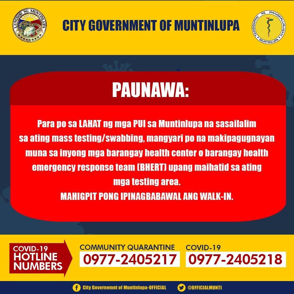 Official Muntinlupa On Twitter Paunawa Para Po Sa Lahat Ng Mga Pui