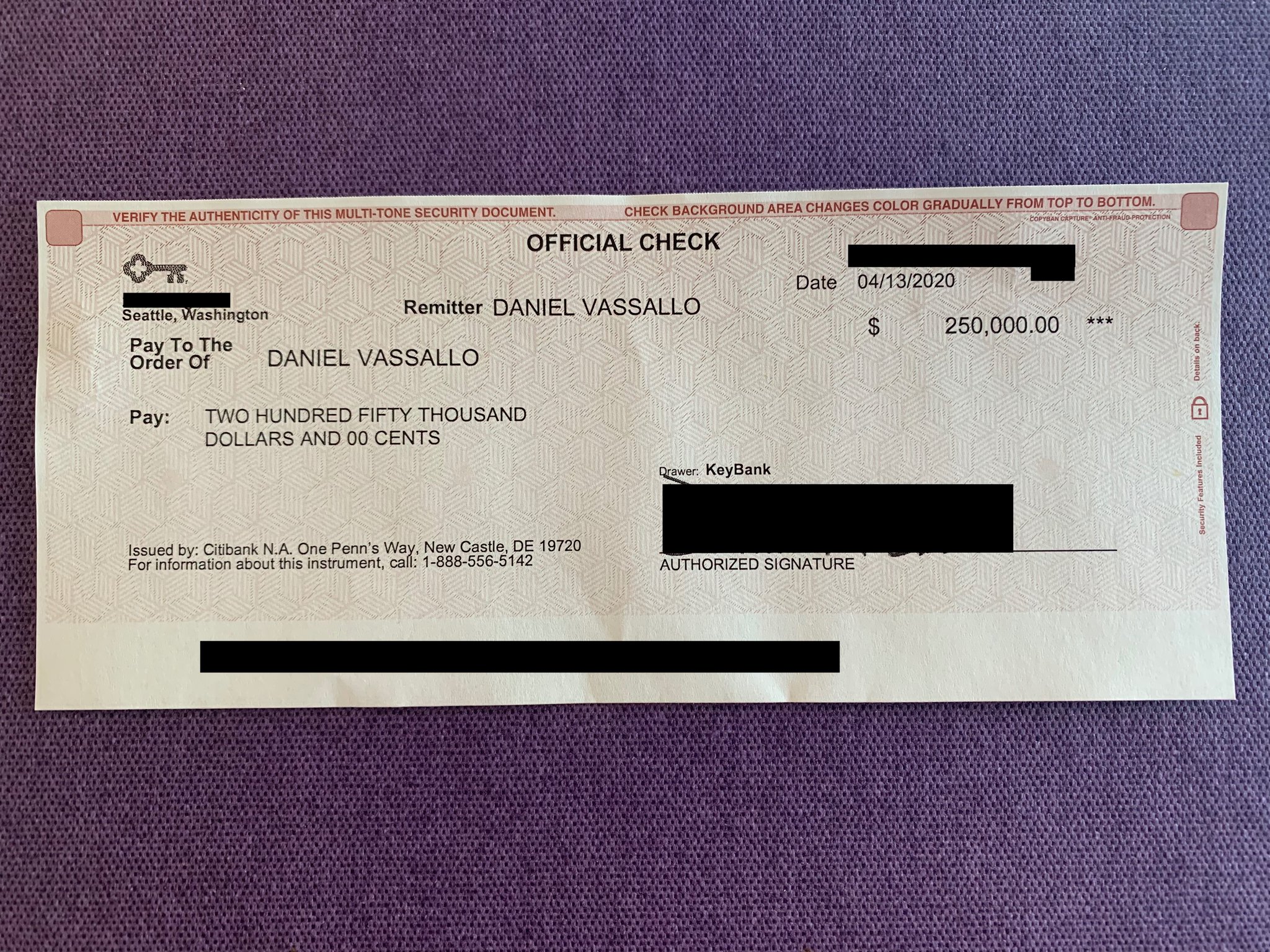 Citibank Official Check