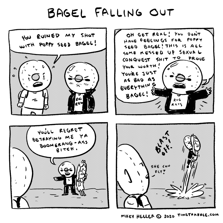 「i drew a comic about a bagel falling out 」Mikey Hellerの漫画