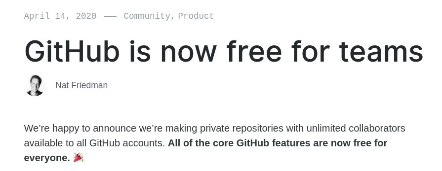 ruanyf on Twitter: "GitHub 刚才宣布，团队的私库也免费了。这就是说，GitHub 基本上是一个免费网站了，核心功能几乎都不要钱，只剩下企业版收费了。https://t ...