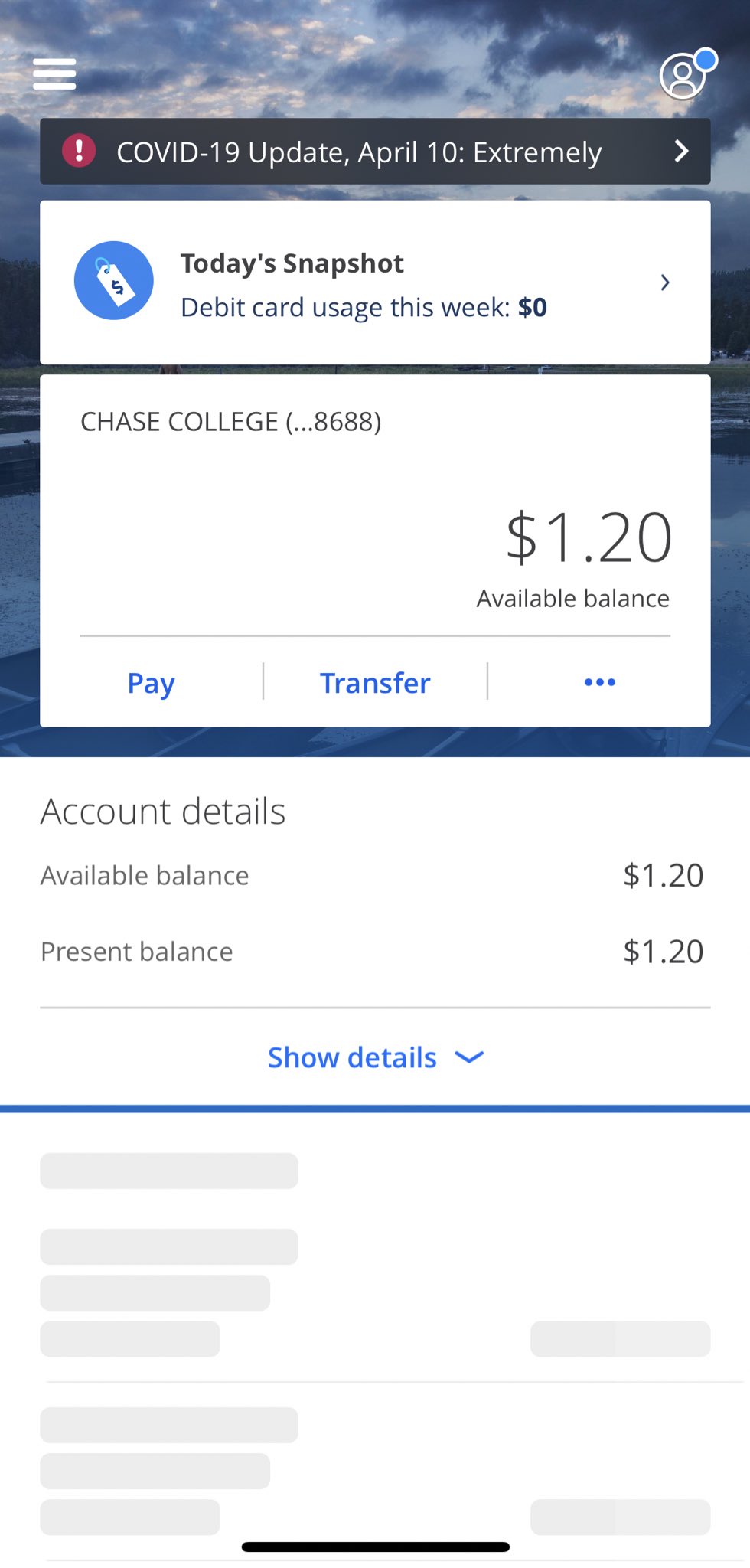 Chase Bank Account Balance Screenshot
