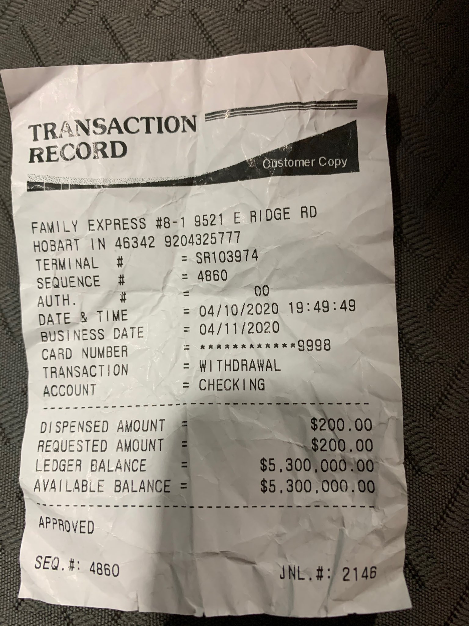 Bank Statement Million