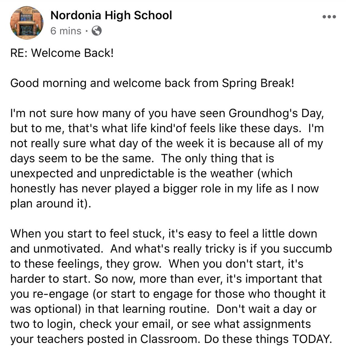 Welcome Back Spring Break