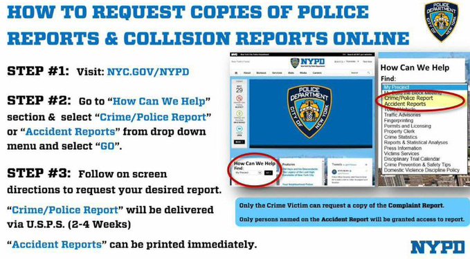 NYPD 34th Precinct on Twitter: "Obtain a copy of your Police or Collision Report, from the ...