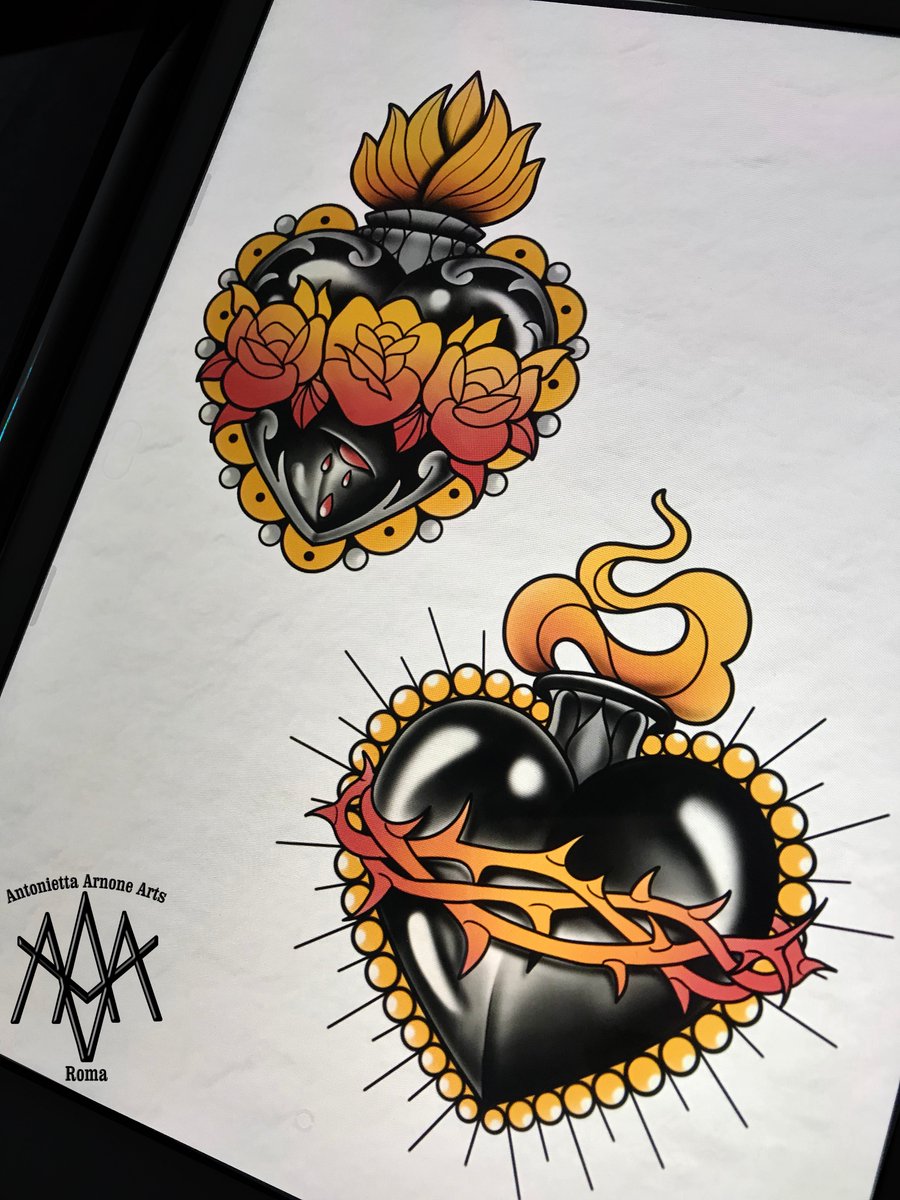 Traditional Sacred Heart Tattoo Flash