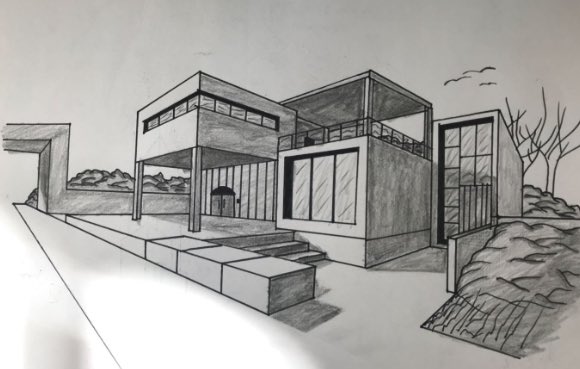 2 Point Perspective Drawing Modern House