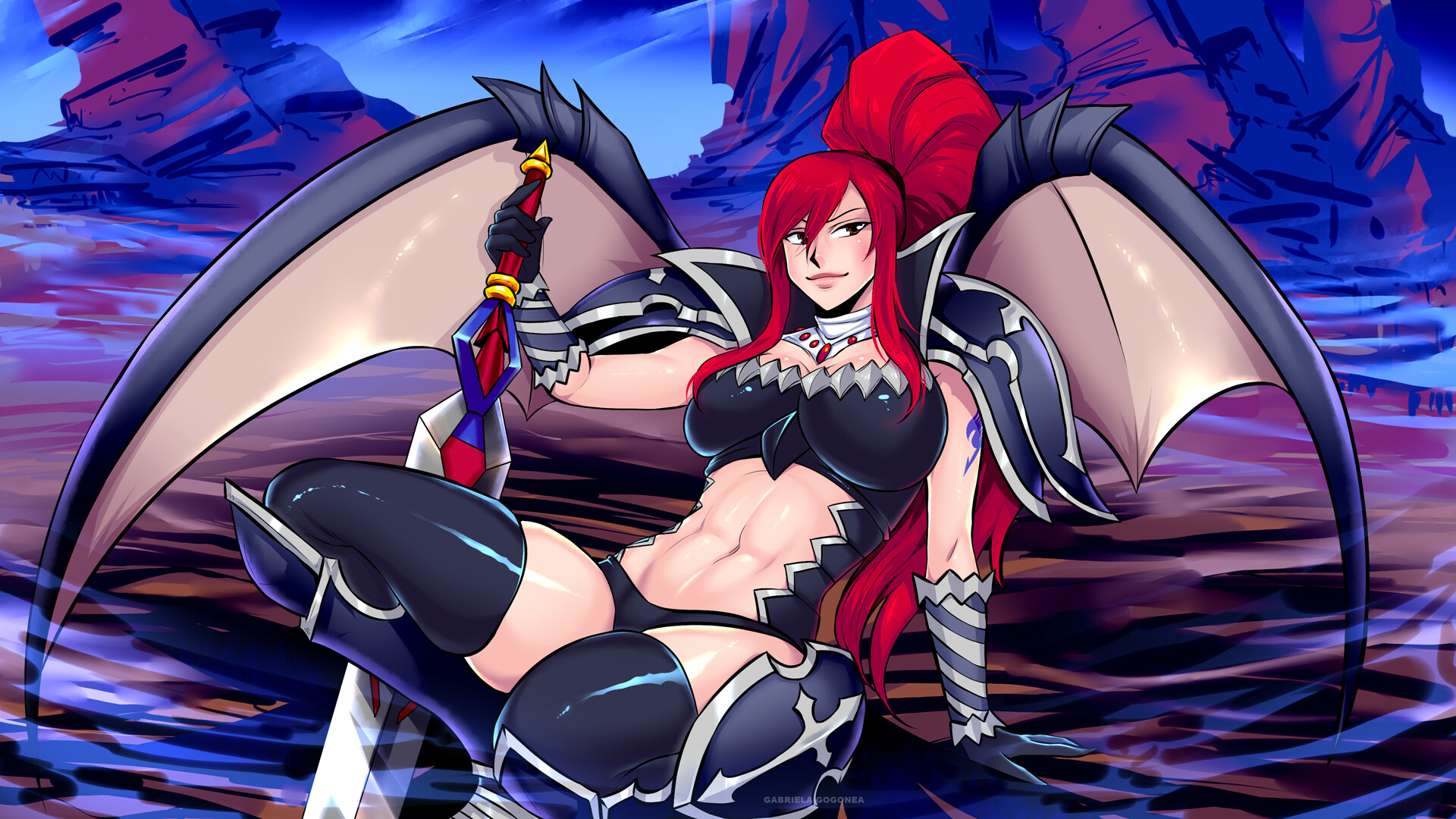 Erza Scarlet Black Wing Armor Wallpaper