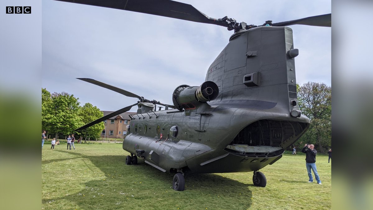 This RAF Chinook helicopter landed on the Stray in Harrogate earlier as ...