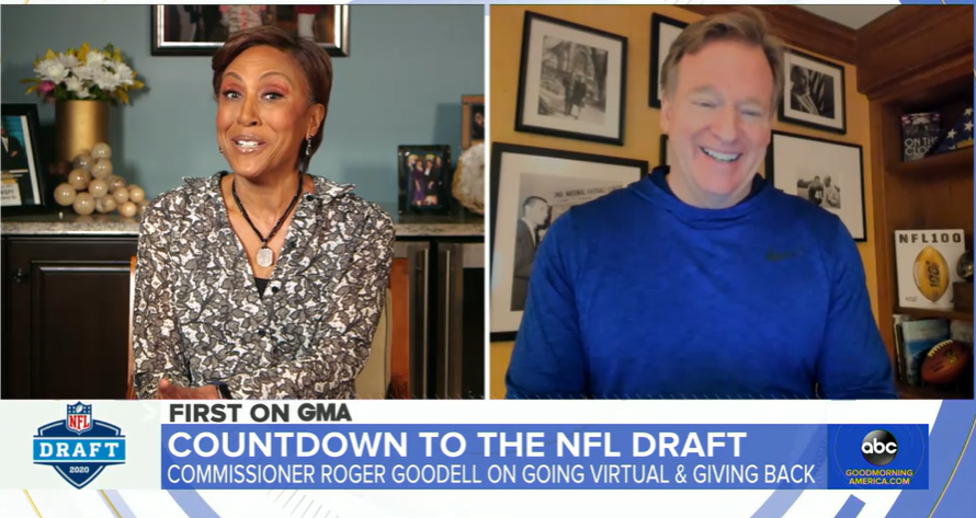 NFL commissioner Roger Goodell spoke remotely with GMA’s Robin Roberts ...
