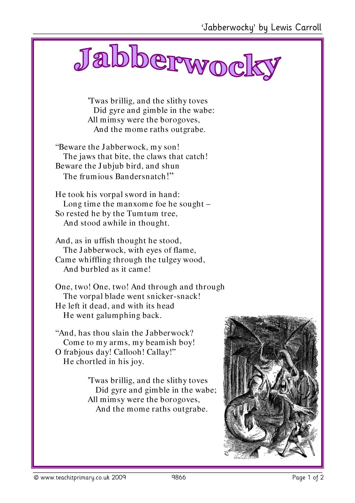 Jabberwocky Poem Printable