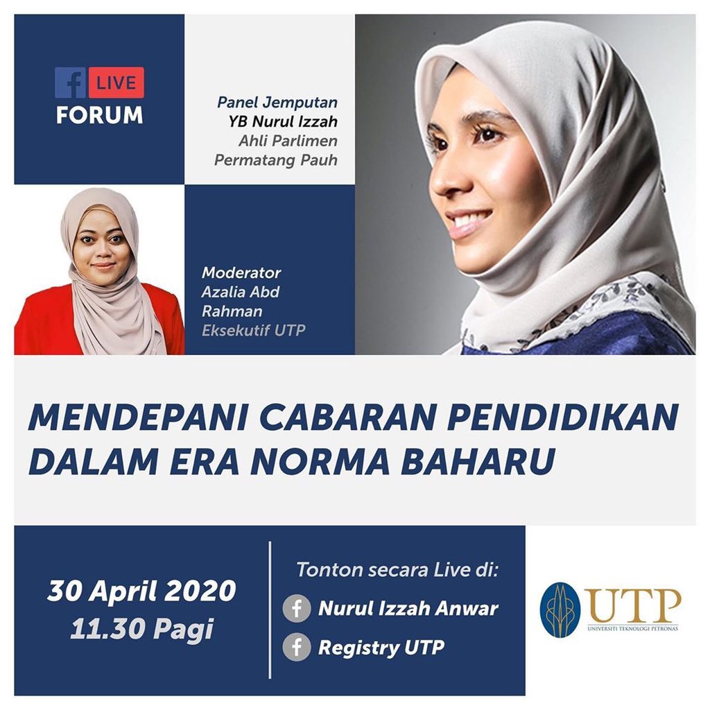 UTP on Twitter: "Tonton kami secara live di FB jam 11.30 pagi, hari Khamis ini bersama YB Nurul ...