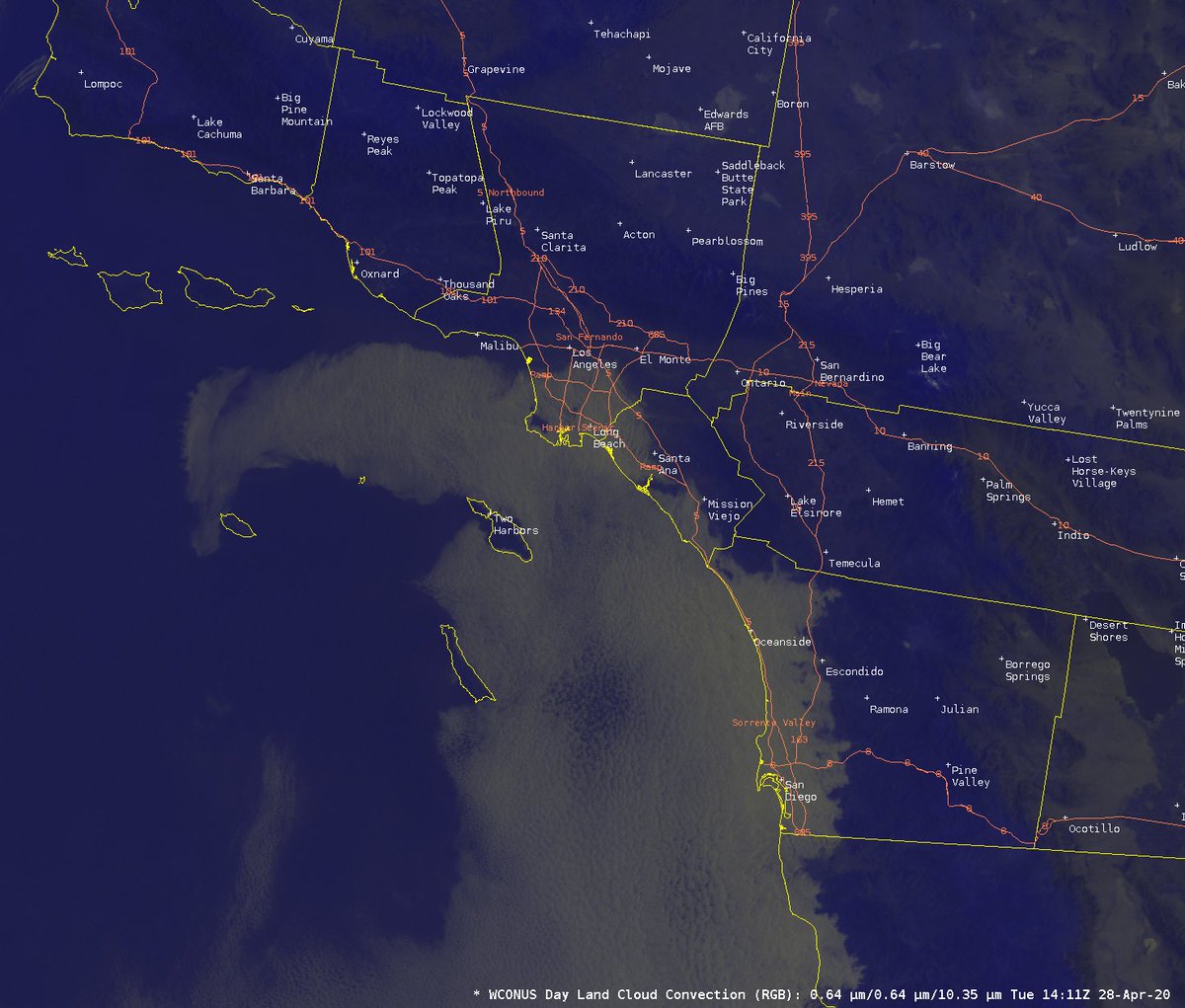 Satellite image from about 7 am showing the low clouds and fog over the ...