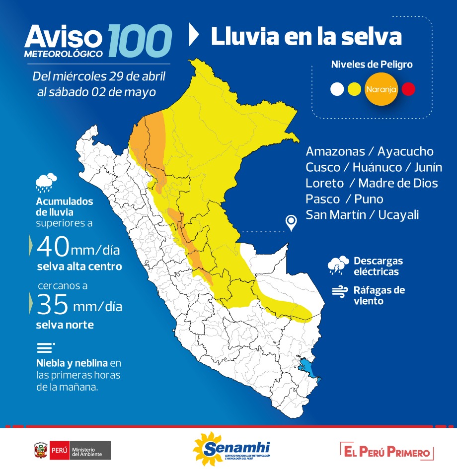 Senamhi On Twitter Aviso Del 29 De Abril Al 2 De Mayo Se Registrará