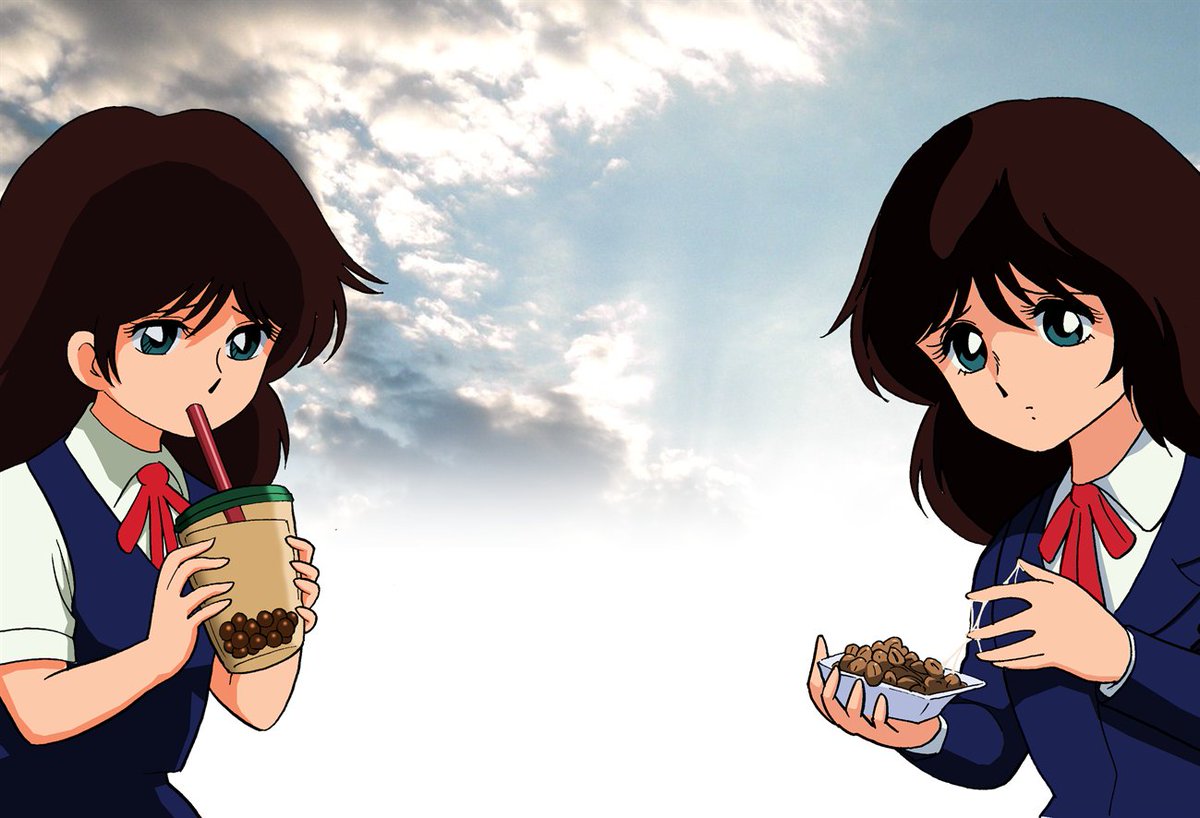 retro artstyle bubble tea 1980s (style) school uniform cup blue eyes ...