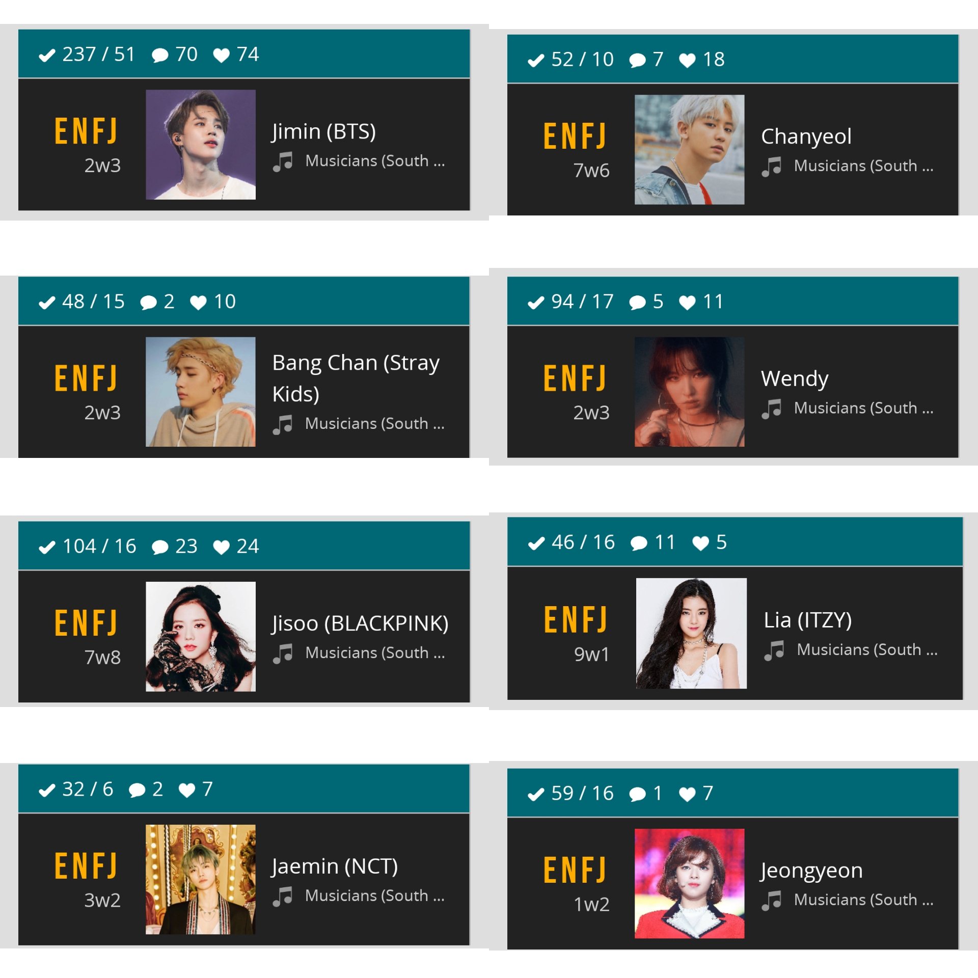 Choicelate🍫 on Twitter: "MBTI kişilik tipim olan ENFJ'ye sahip olan Koreli Ünlüler. (1/3) •BTS ...