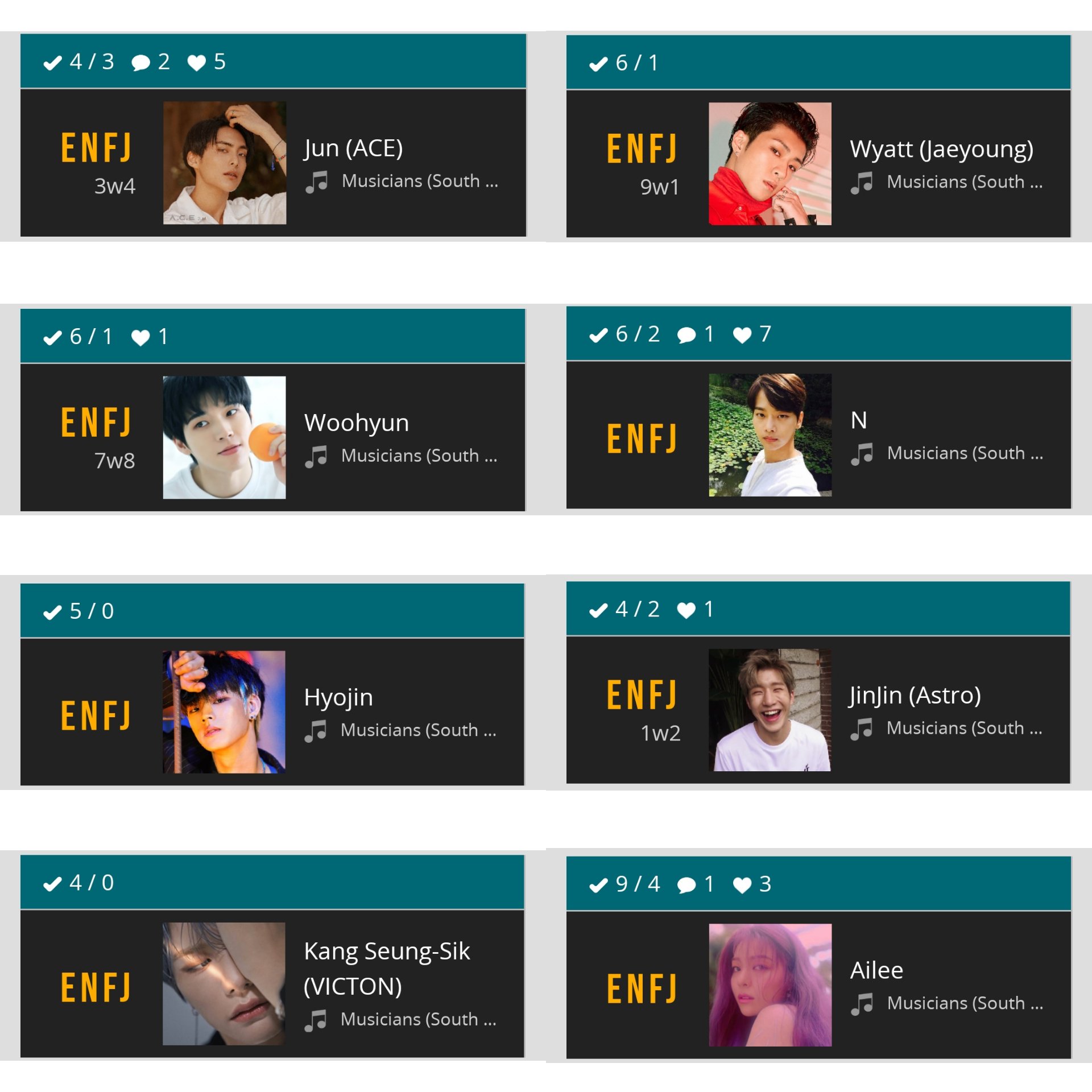 Choicelate🍫 on Twitter: "MBTI kişilik tipim olan ENFJ'ye sahip olan Koreli Ünlüler. (1/3) •BTS ...