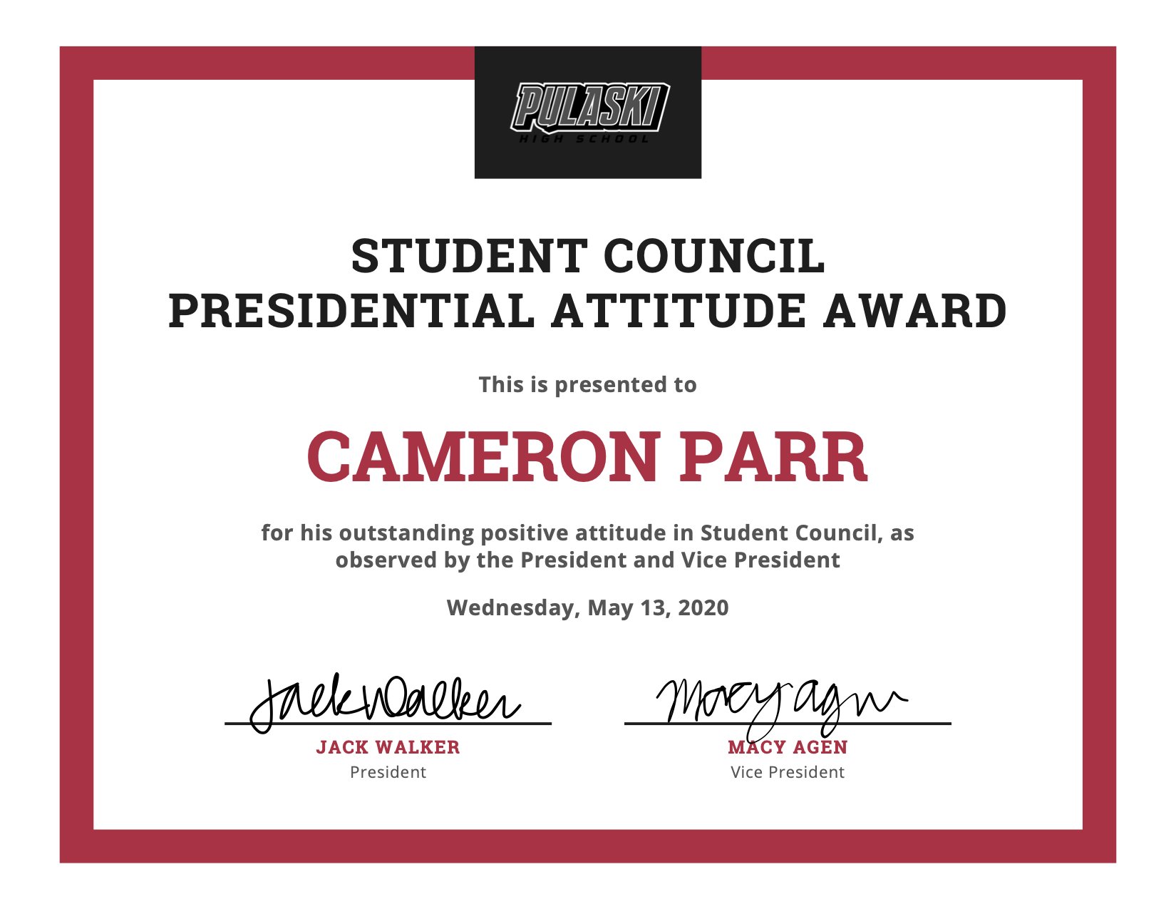 PHS Student Council on Twitter: "Cameron Parr earned the Presidential ...