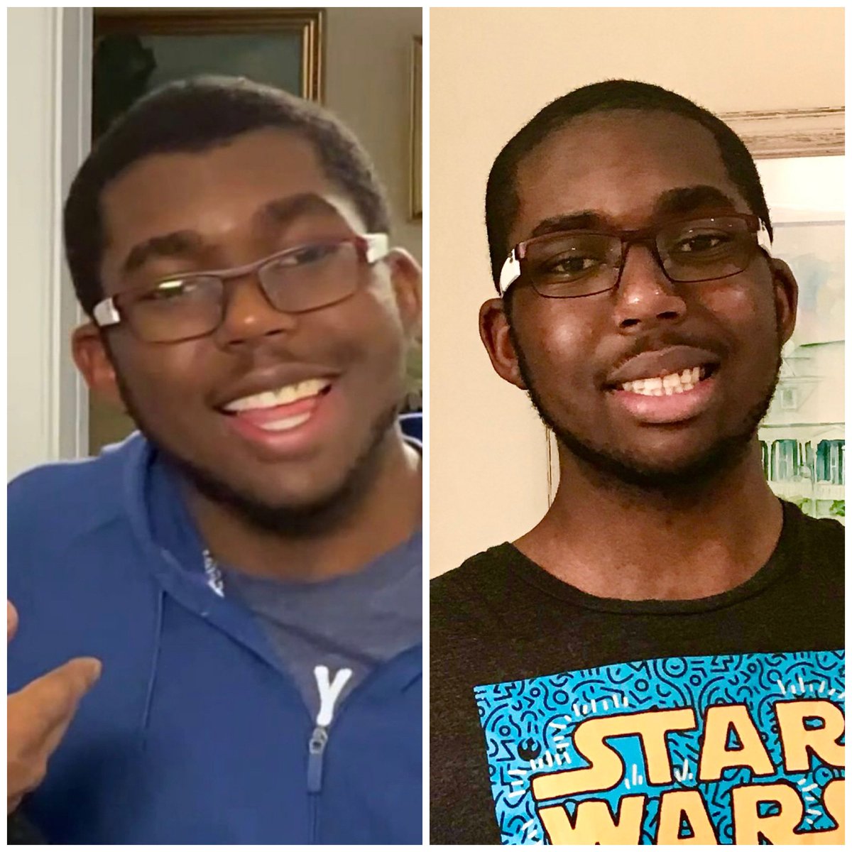 My boy, Nick, before and after my first attempt at cutting his hair ...