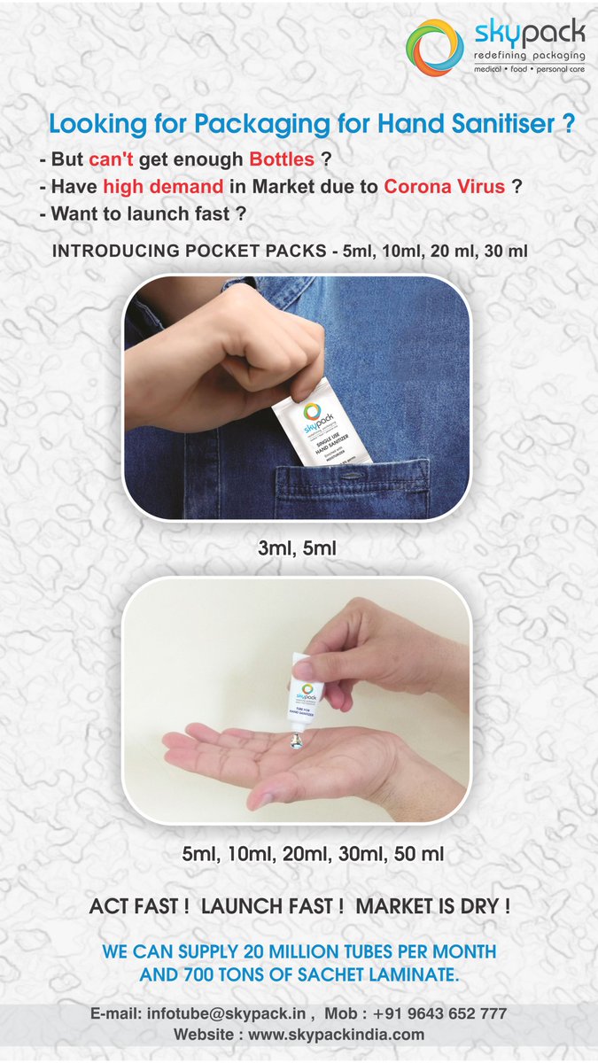 Skypack on Twitter: "Looking for Packaging for Hand Sanitizer ? But can't get enough Bottles ...