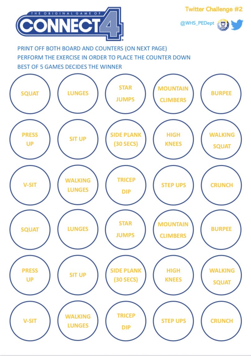 WHS PE on Twitter: "Week 5: Challenge #2 Fitness Connect 4 What team ...