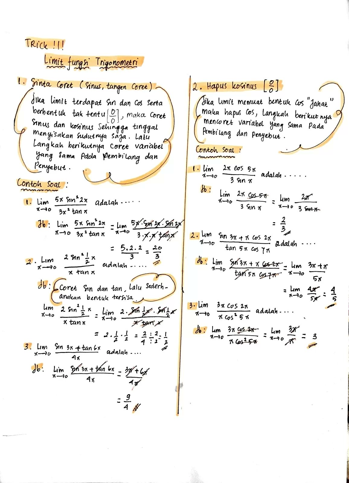 Clearnote Indonesia on Twitter: "💥 Trick limit fungsi trigonometri dan aljabar 💥 Cek catatan ...