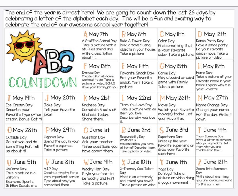 Lindsay Toub on Twitter: "😎🌻🥳ABC Countdown to Summer! Today we begin ...