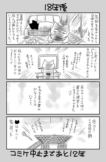 「30年後にコミケ中止になる同人作家」 18年後 | 猫間ことみつ🐱C106両日参加(土)A13a(日)ア52b【ねこまや】 さんのマンガ | ツイコミ(仮)