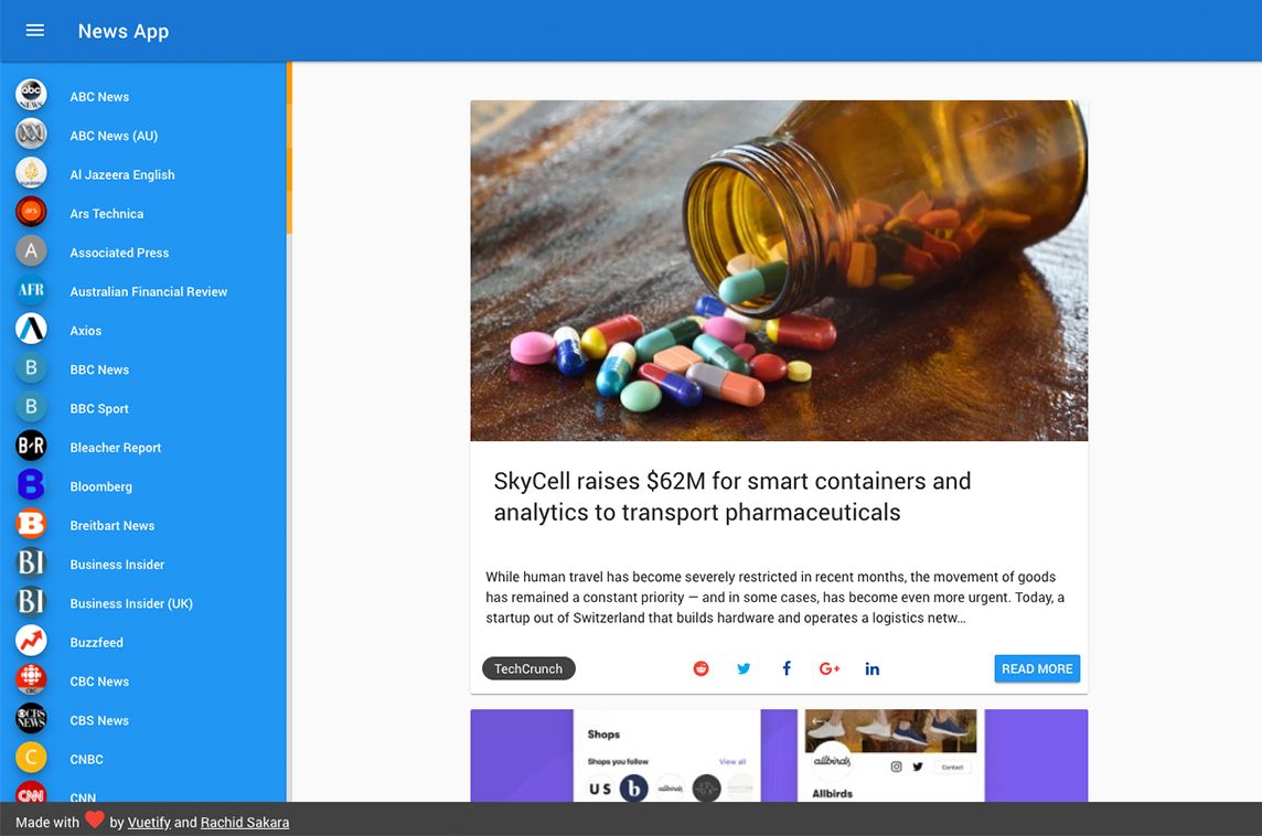 Madewithvuejs On Twitter A News App Madewithvuejs And Vuetifyjs Collects Articles From Over