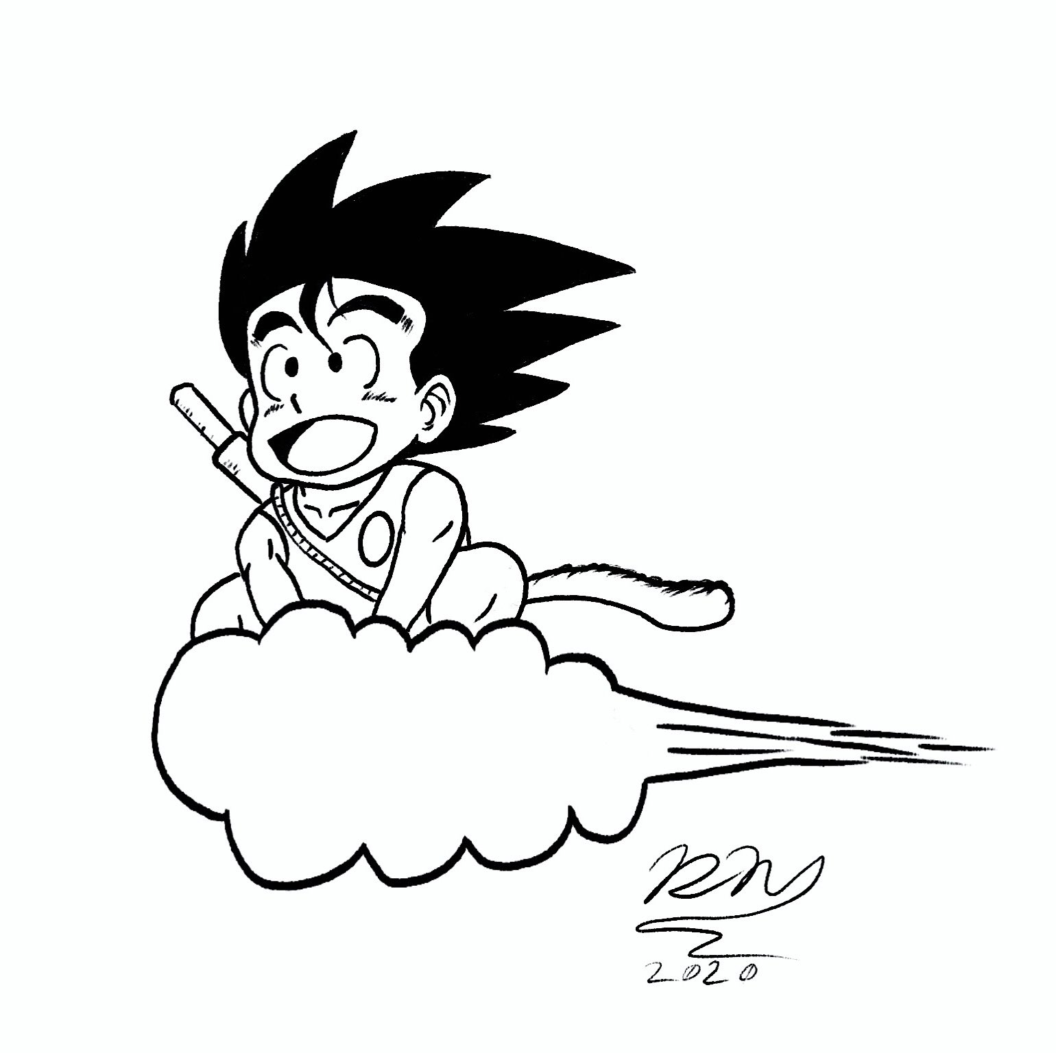 Kid Goku On Nimbus Drawing